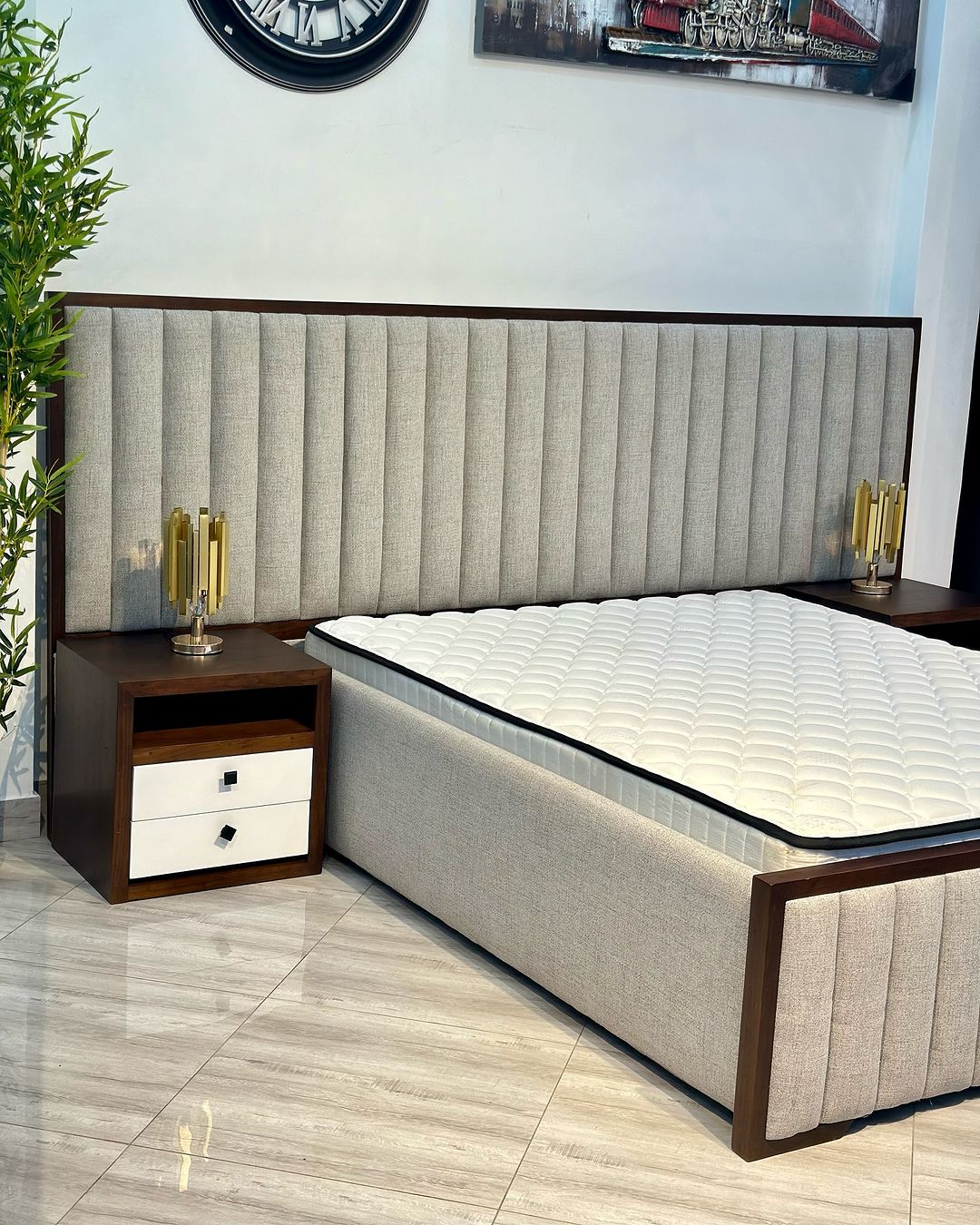Wooden Edge Fabric Padded Bed - Mac Interiors