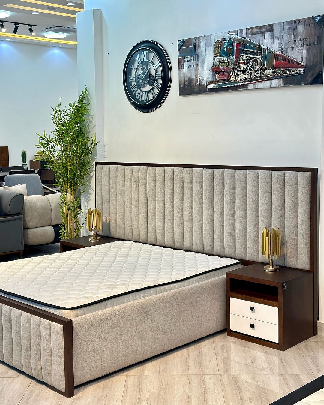 Wooden Edge Fabric Padded Bed - Mac Interiors